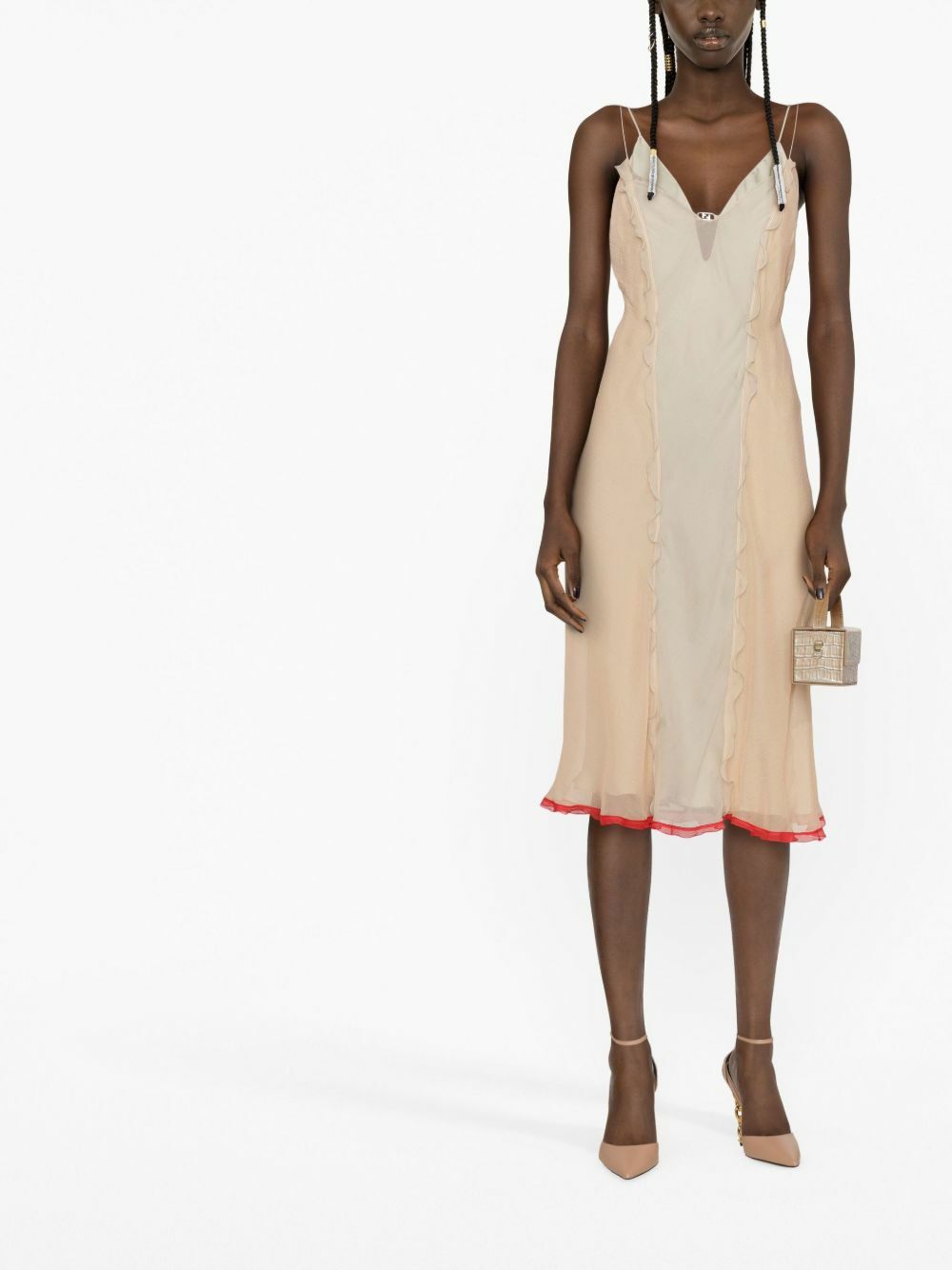 FENDI Neutral Silk Midi Dress Fendi