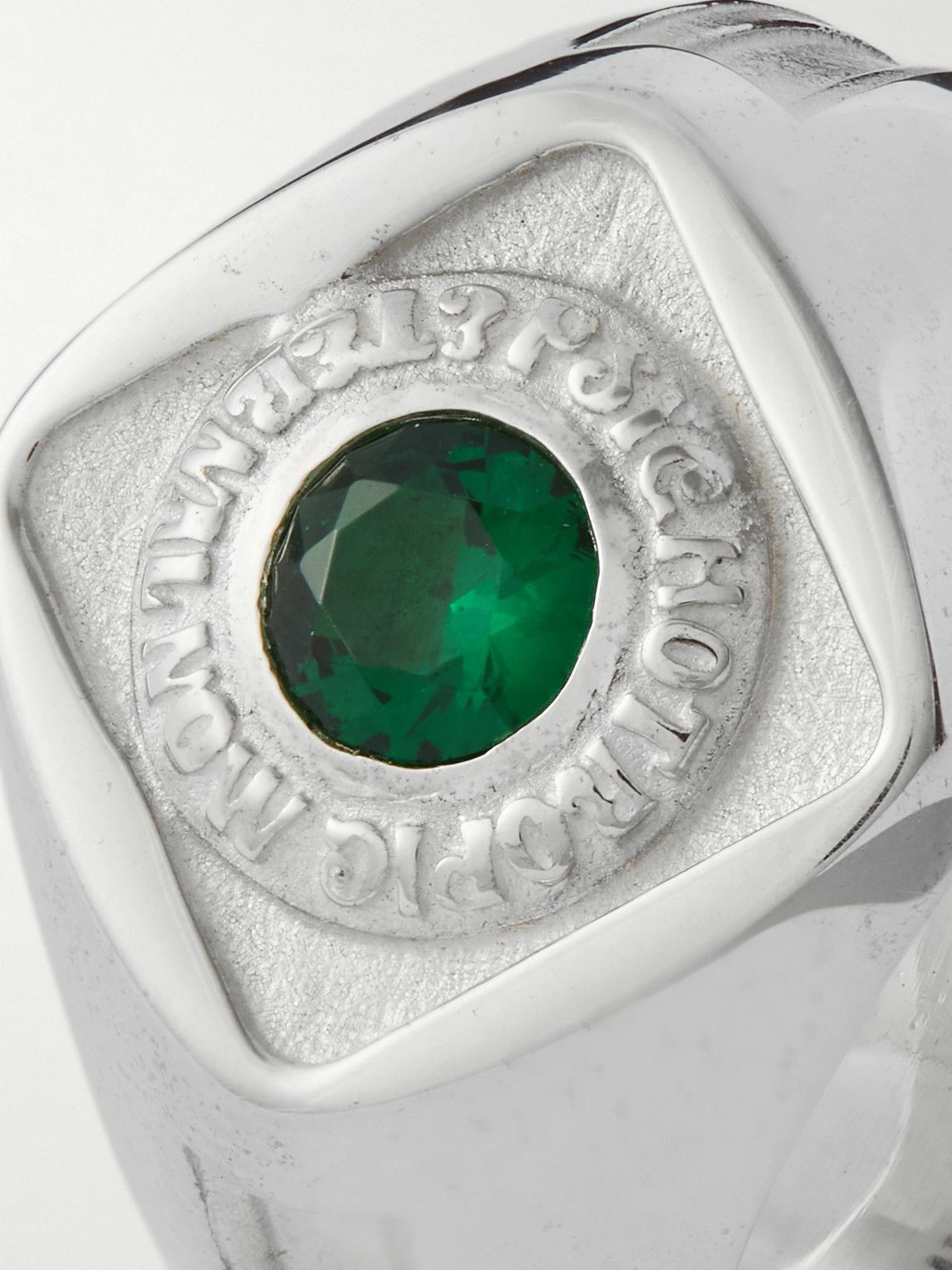 MAPLE - Psychotropic Sterling Silver Laboratory-Grown Emerald Signet Ring - Silver Maple
