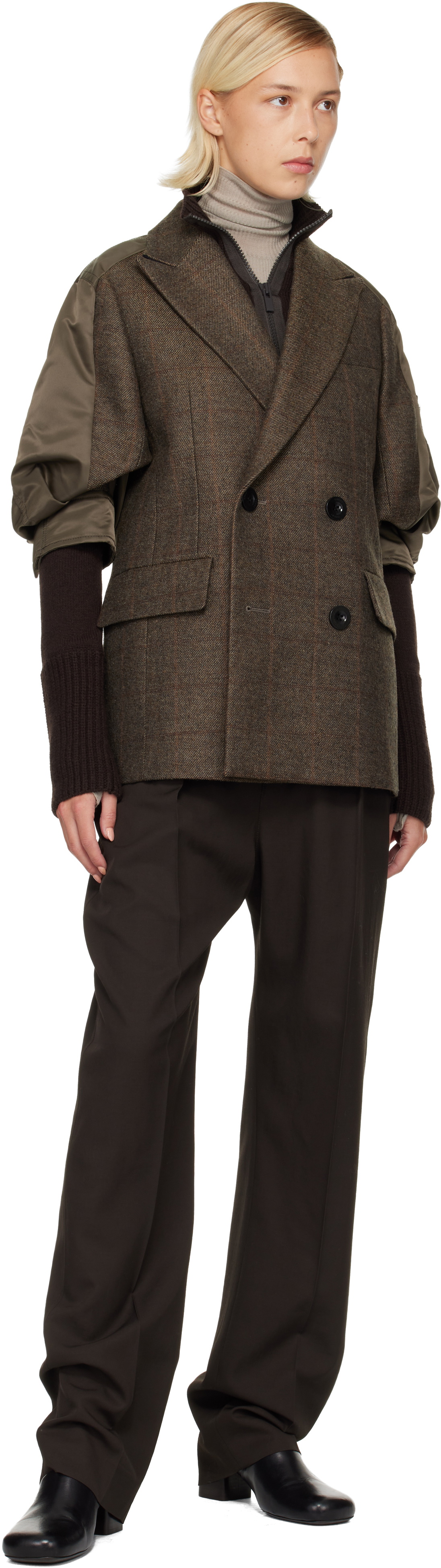 sacai Brown Double-Faced Plaid Blazer Sacai