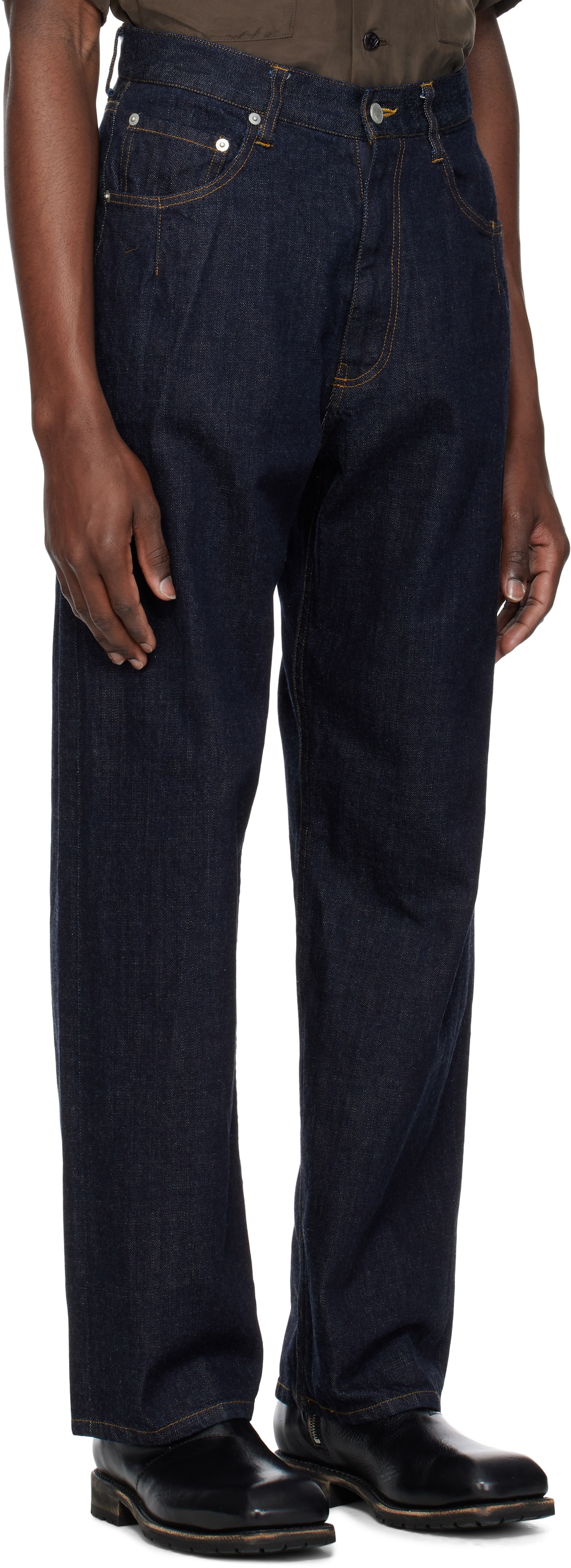 YOKE Navy Wide Straight 5P Jeans YOKE