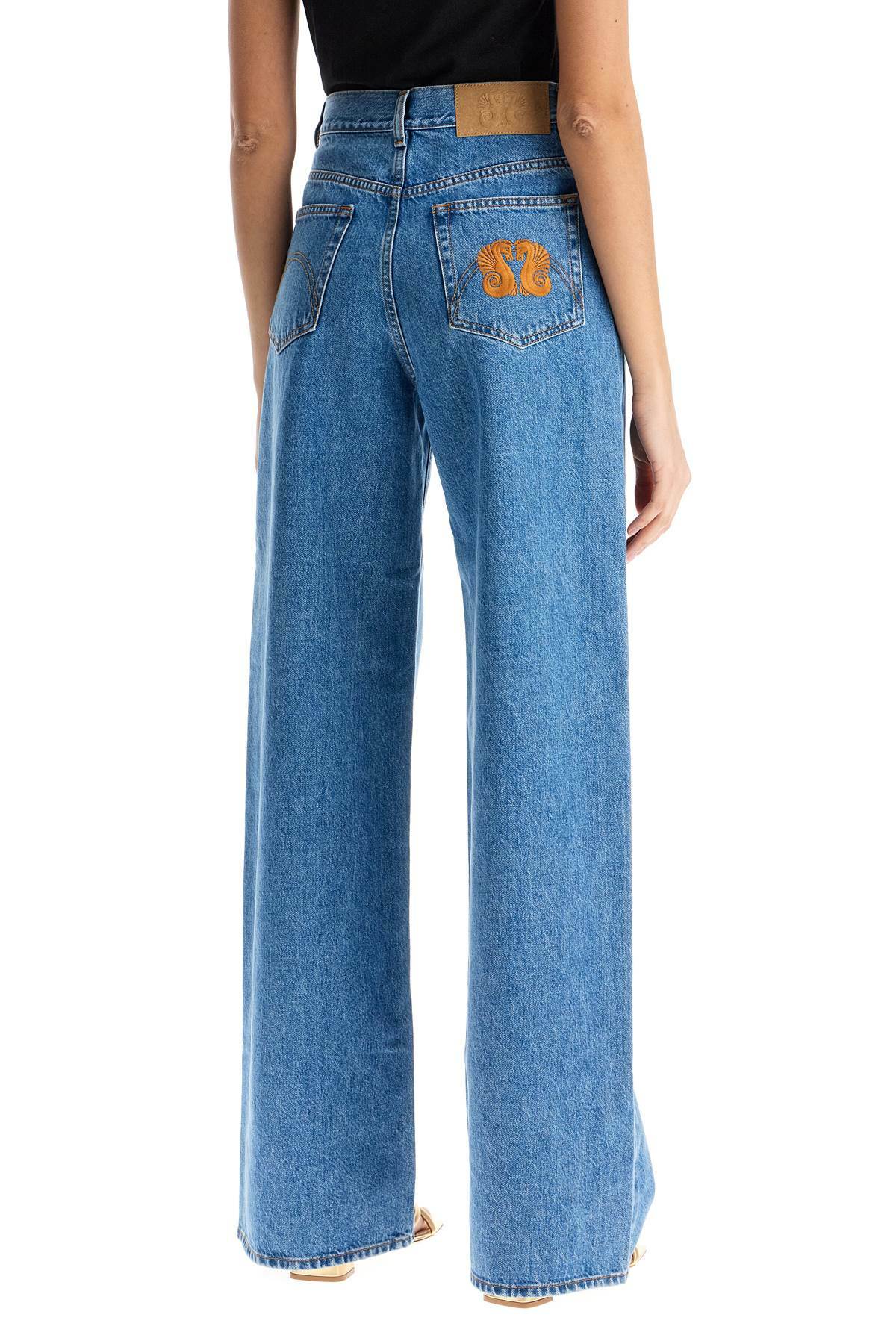 BLAZE MILANO blue cotton jeans with orange embroidery Blue Blaze Milano