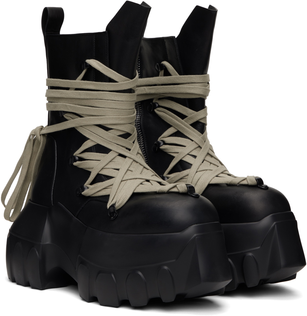 Rick Owens Black Hollywood Megalaced Mega Tractor Boots Rick Owens