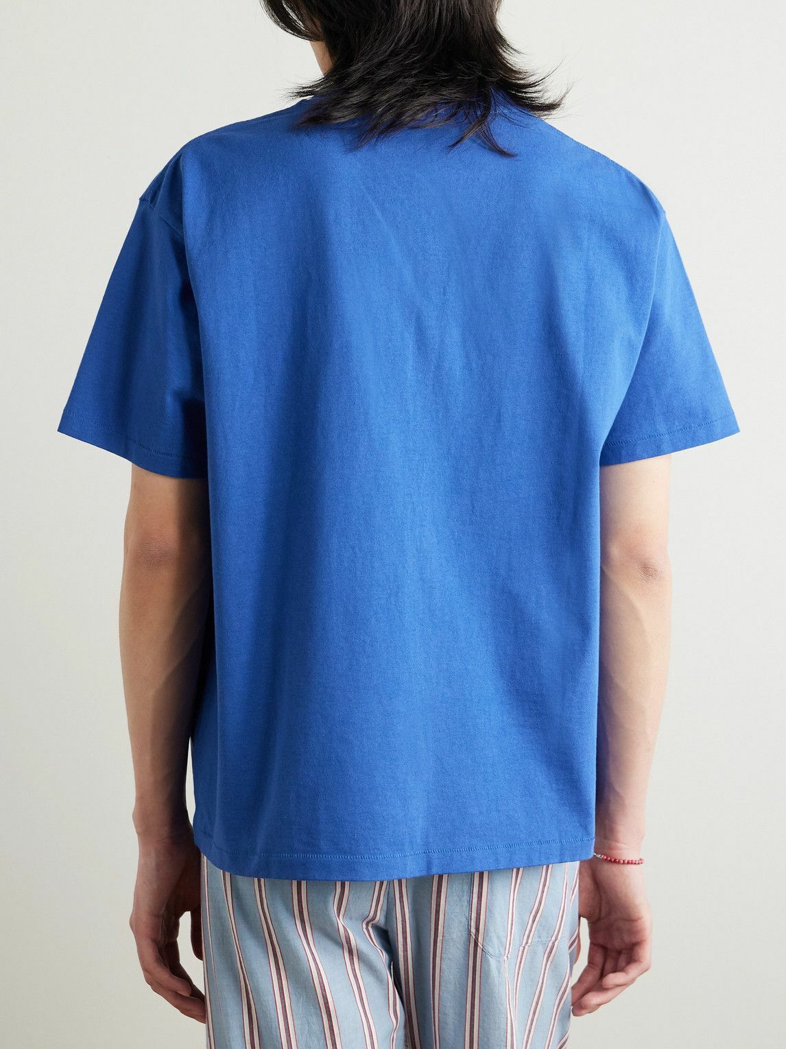 BODE - Logo-Embellished Cotton-Jersey T-Shirt - Blue Bode