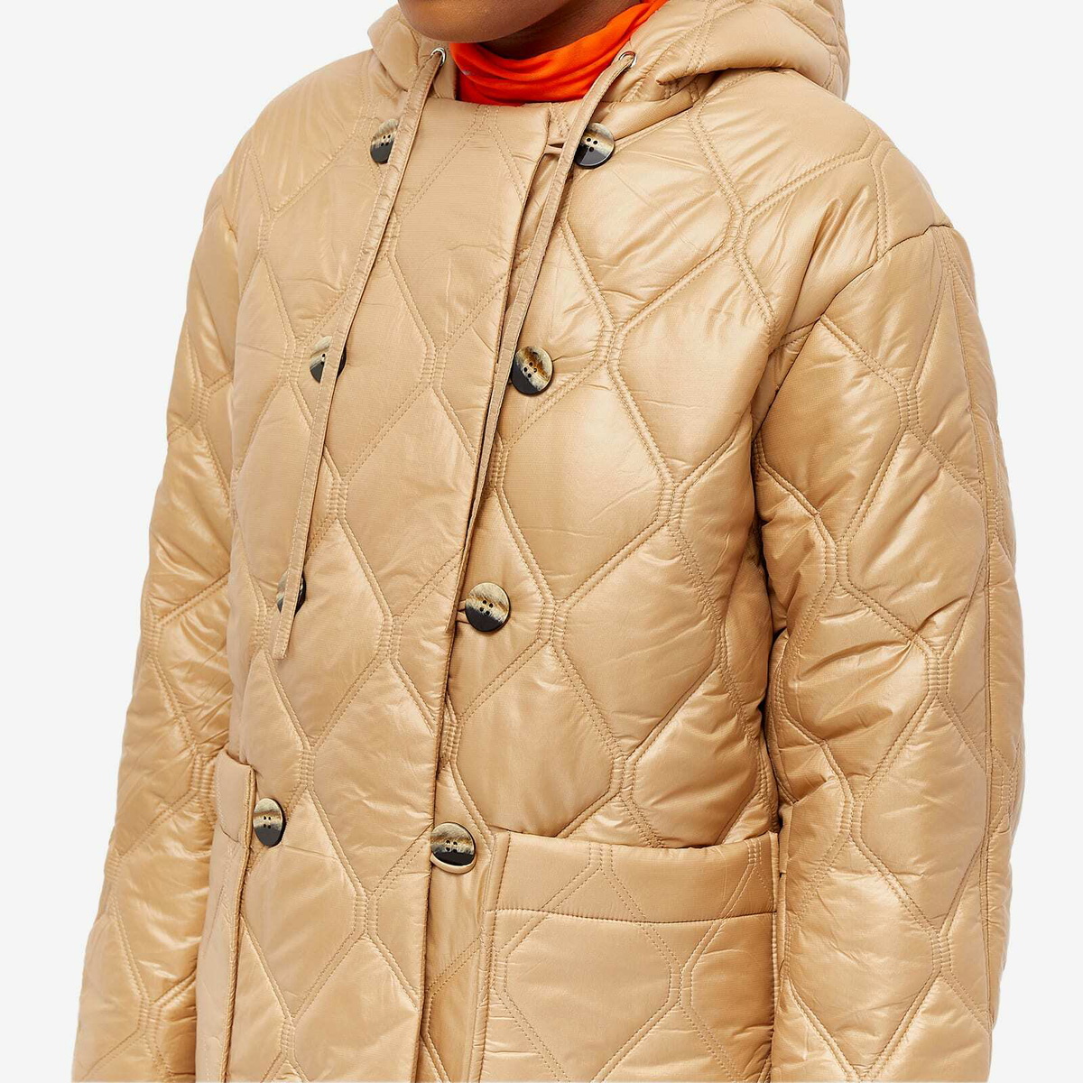GANNI Women's Shiny Quilt Hooded Jacket in Tanin GANNI