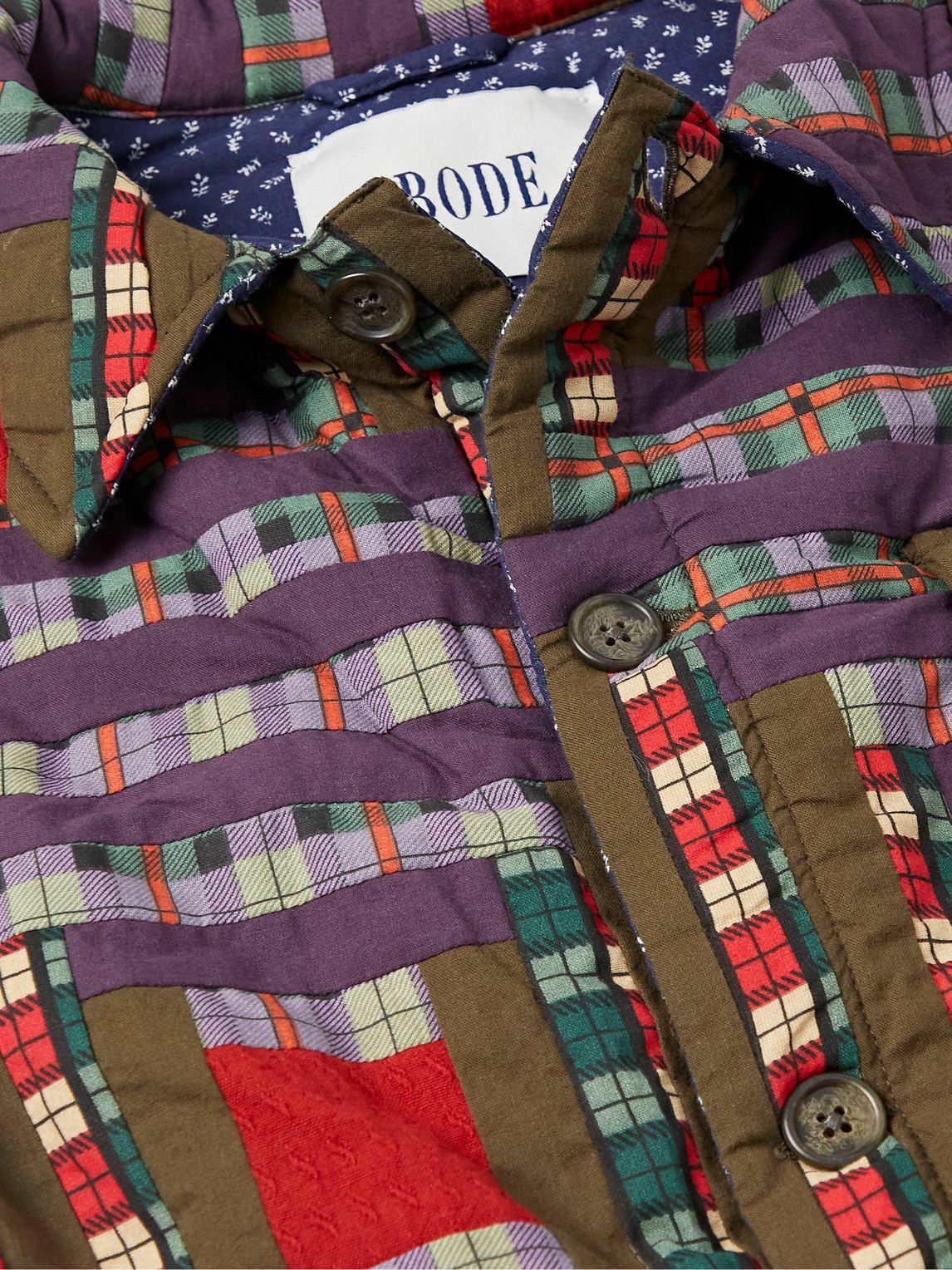 BODE - Log Cabin Patchwork Checked Cotton Jacket - Purple Bode