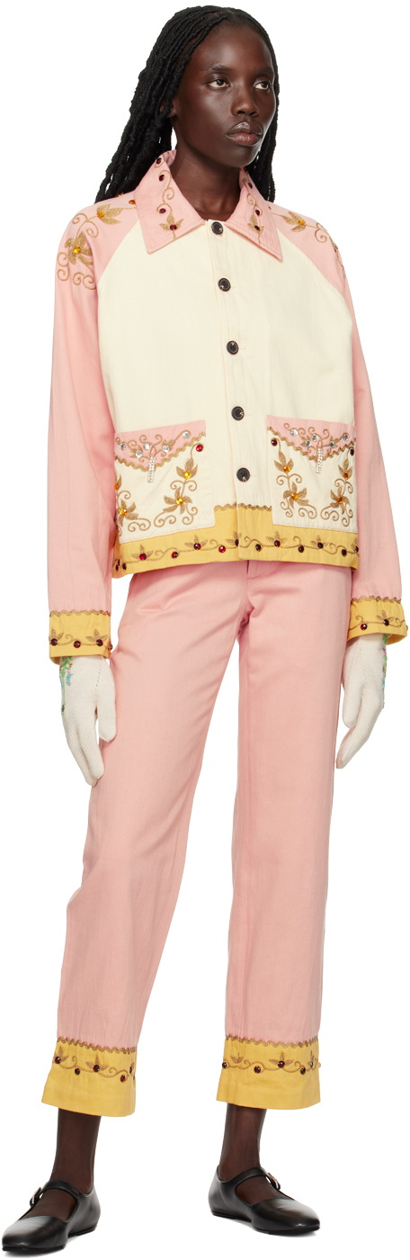 Bode Off-White Beaded Gloves Bode