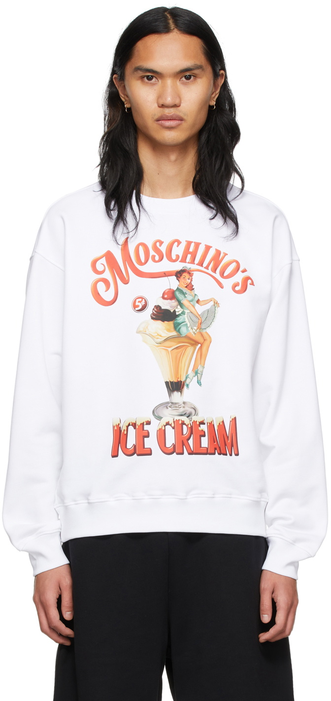 Moschino White Cotton 'Ice Cream' Sweatshirt Moschino