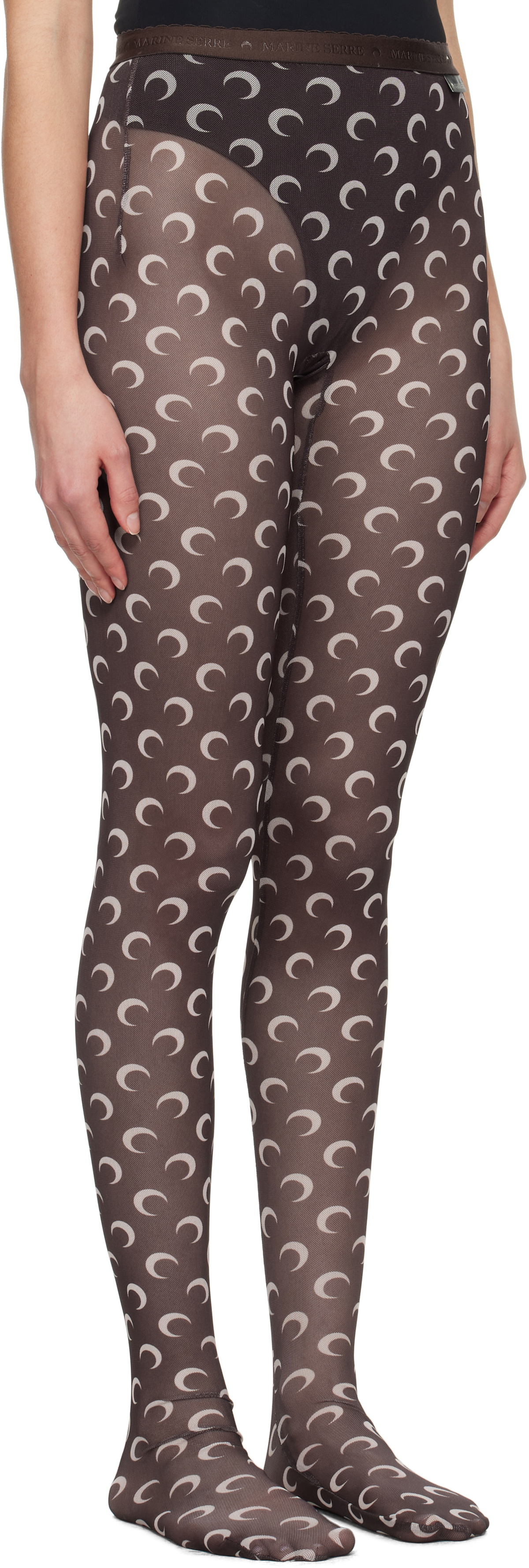 Marine Serre Brown Recycled Moon Mesh Tights Marine Serre