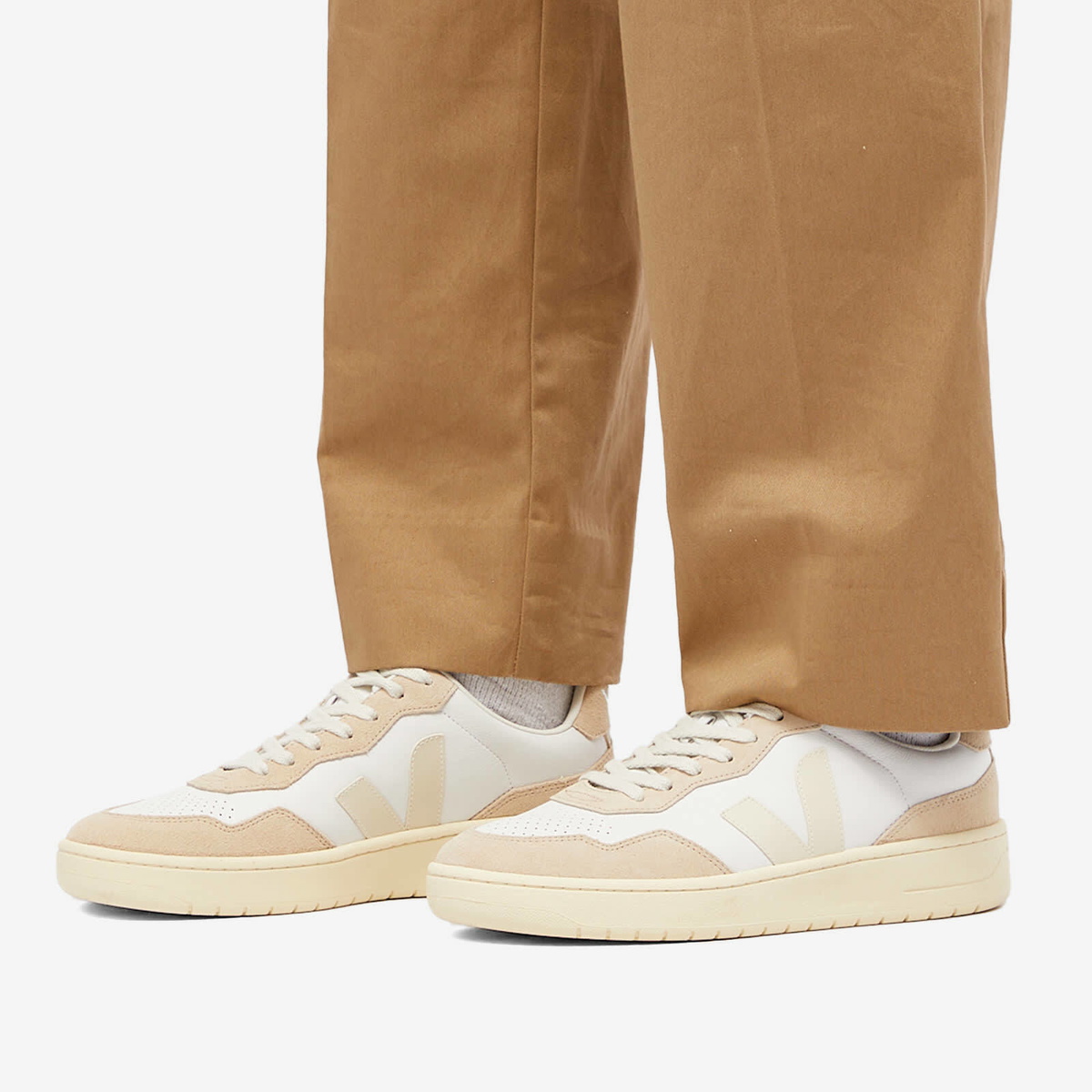 Veja Men's V-90 Organic Leather Sneakers in Extra White/Pierre VEJA