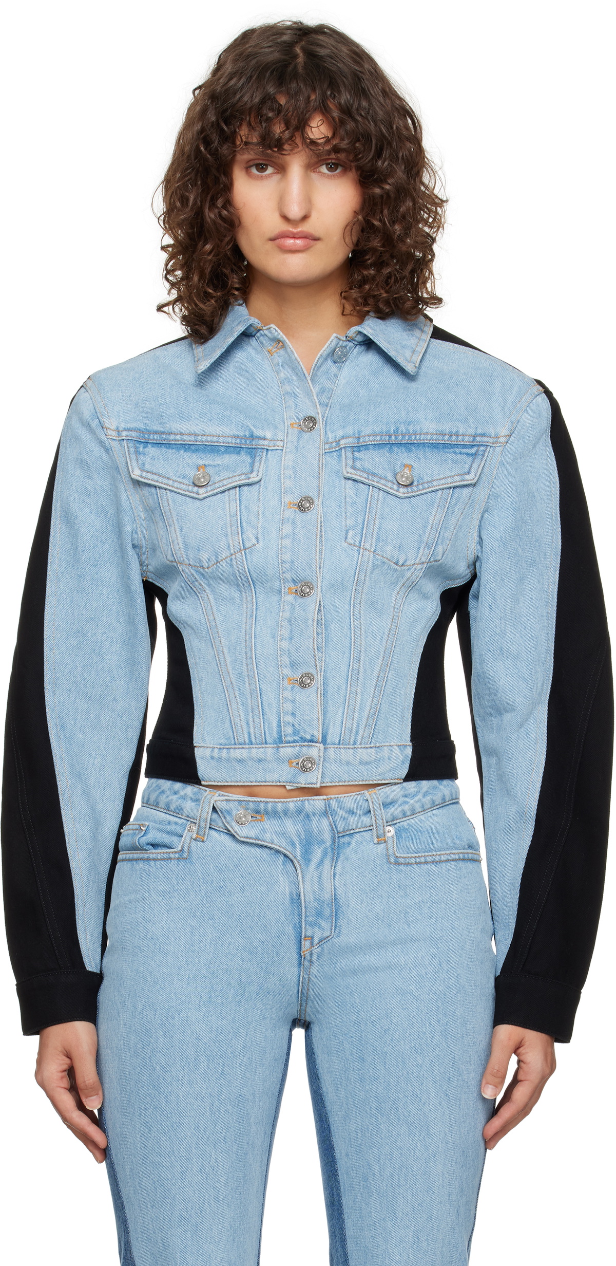 Mugler Blue & Black Bi-Color Denim Jacket Mugler
