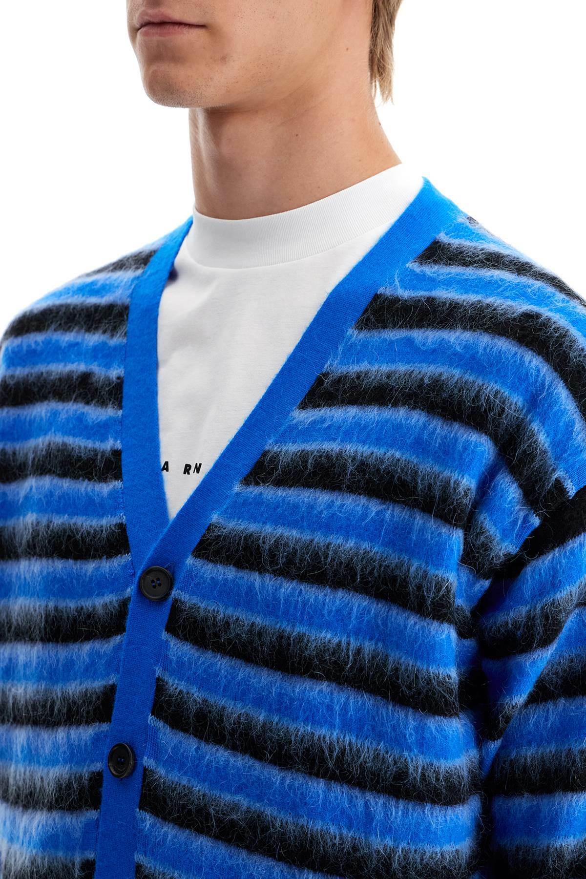 MARNI striped wool and mohair cardigan Blue Marni