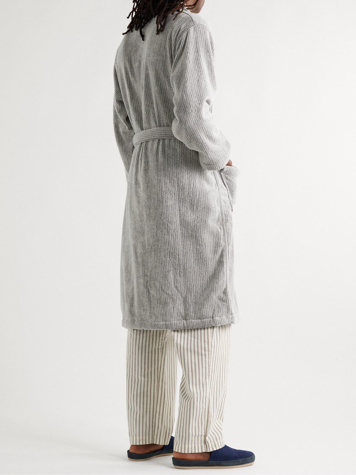 Cleverly Laundry - Striped Cotton-Terry Robe - Gray Cleverly Laundry