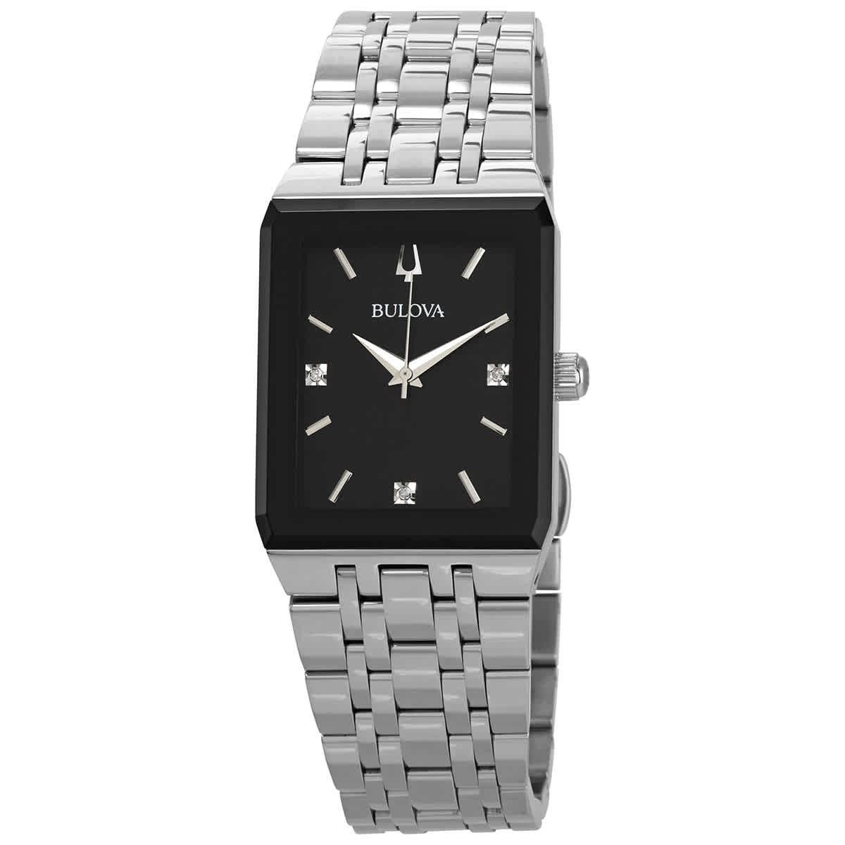Bulova Quadra Quartz Diamond Black Dial Mens Watch 96D145 Bulova