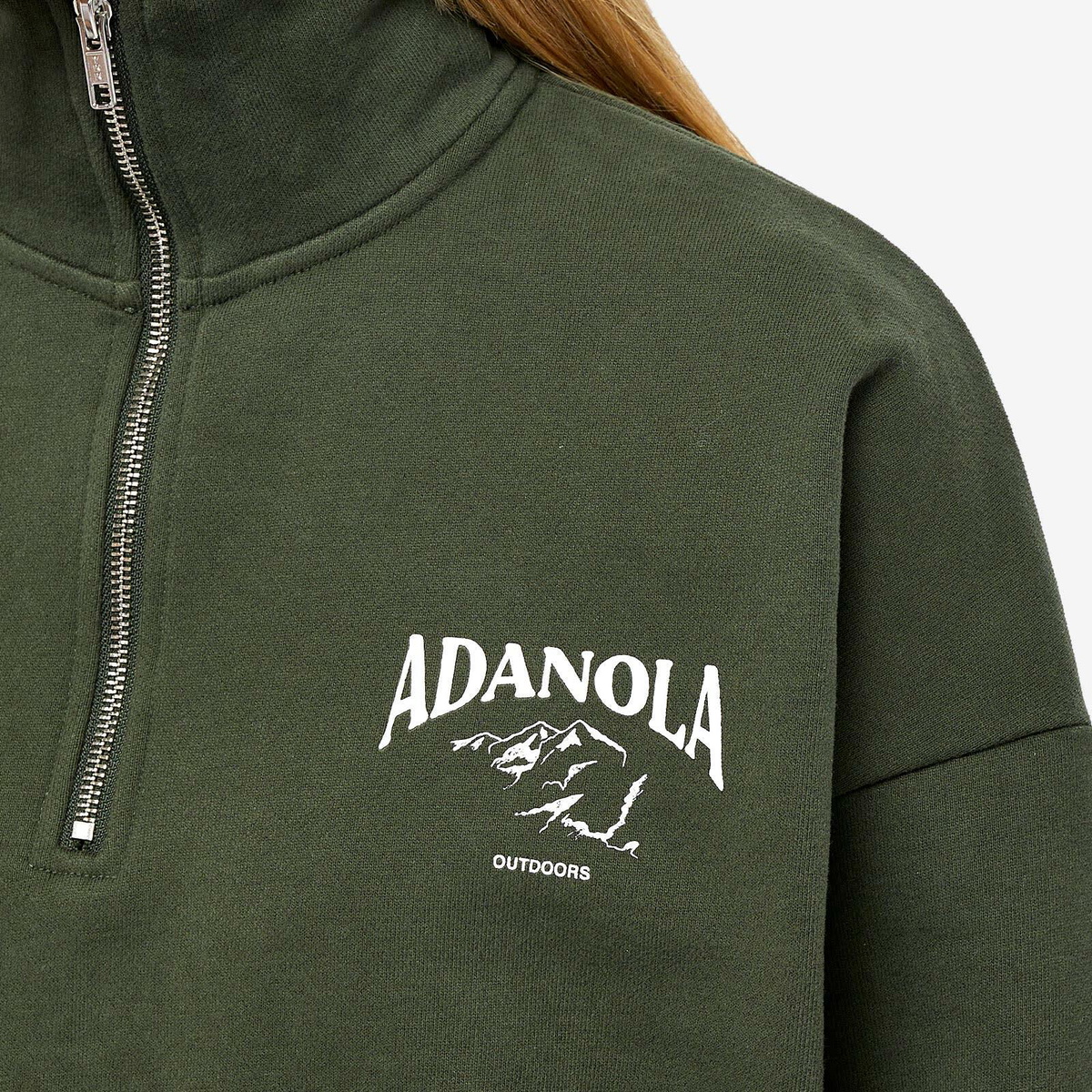 Adanola Women's Oversized Funnel Neck Zip Sweat in Dark Olive Adanola