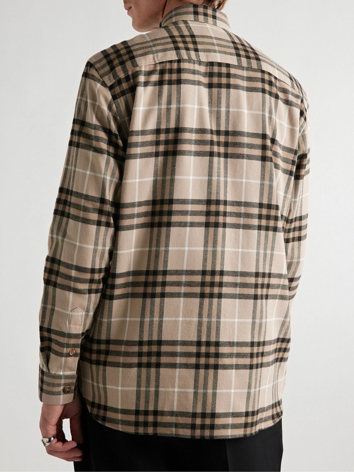 Burberry - Button-Down Collar Checked Cotton-Flannel Shirt - Neutrals Burberry
