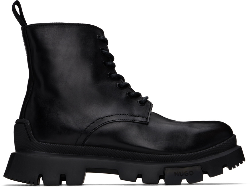 Hugo Black Polished Leather Boots Hugo Boss