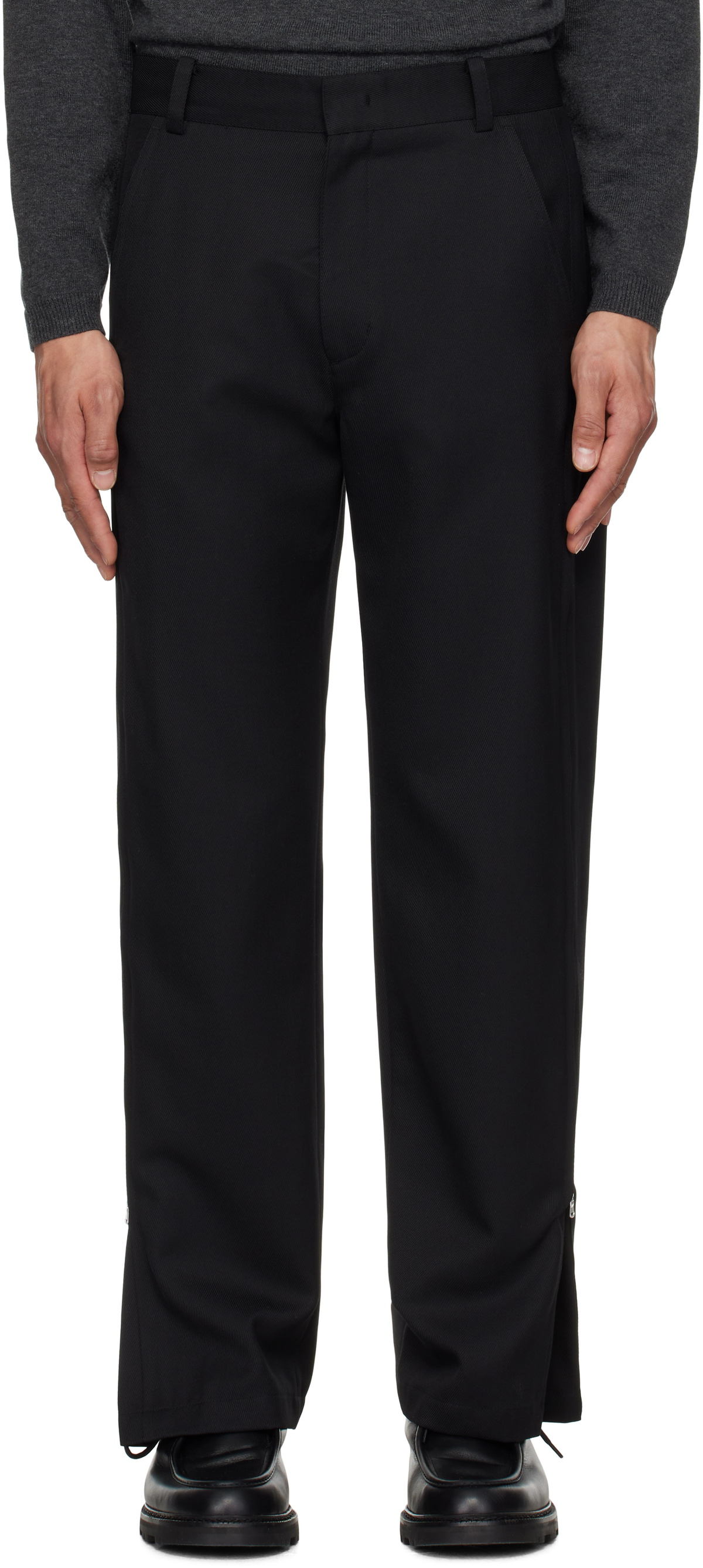 Solid Homme Black Side Zipper Wide Trousers Solid Homme