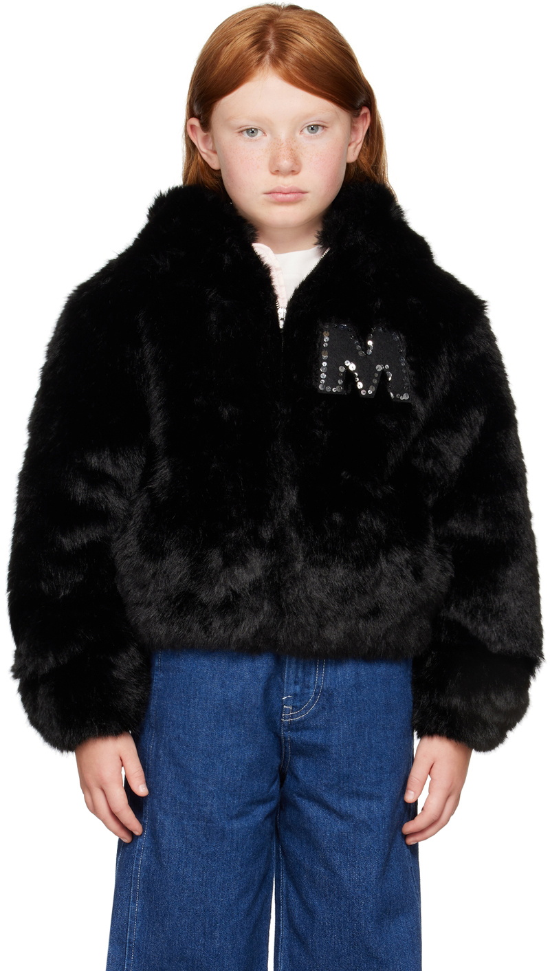 Marni Kids Black Faux-Fur 'M' Patch Jacket Marni