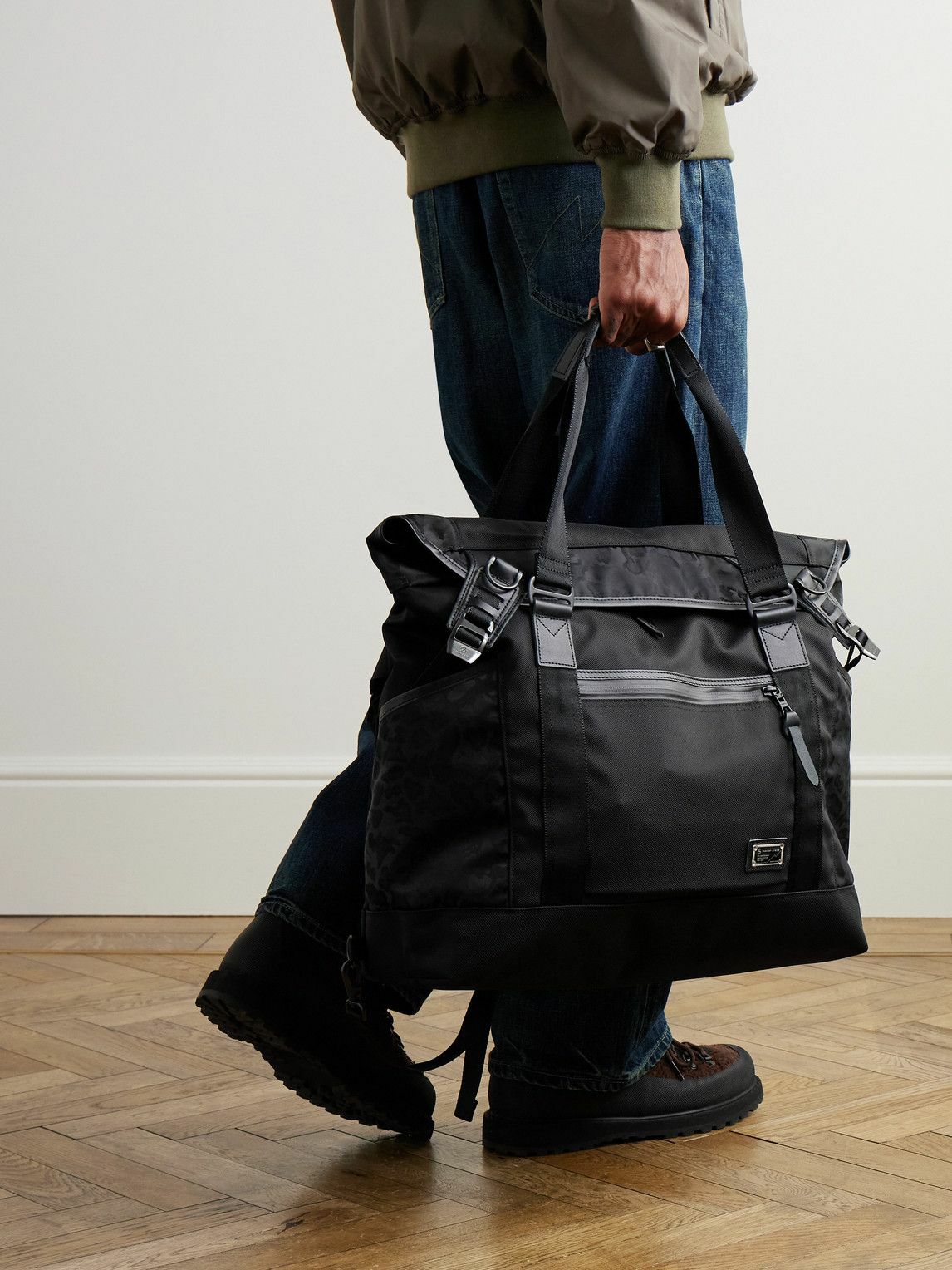 Master-Piece - Black Crazy Leopard-Print Leather-Trimmed Mastertex ...