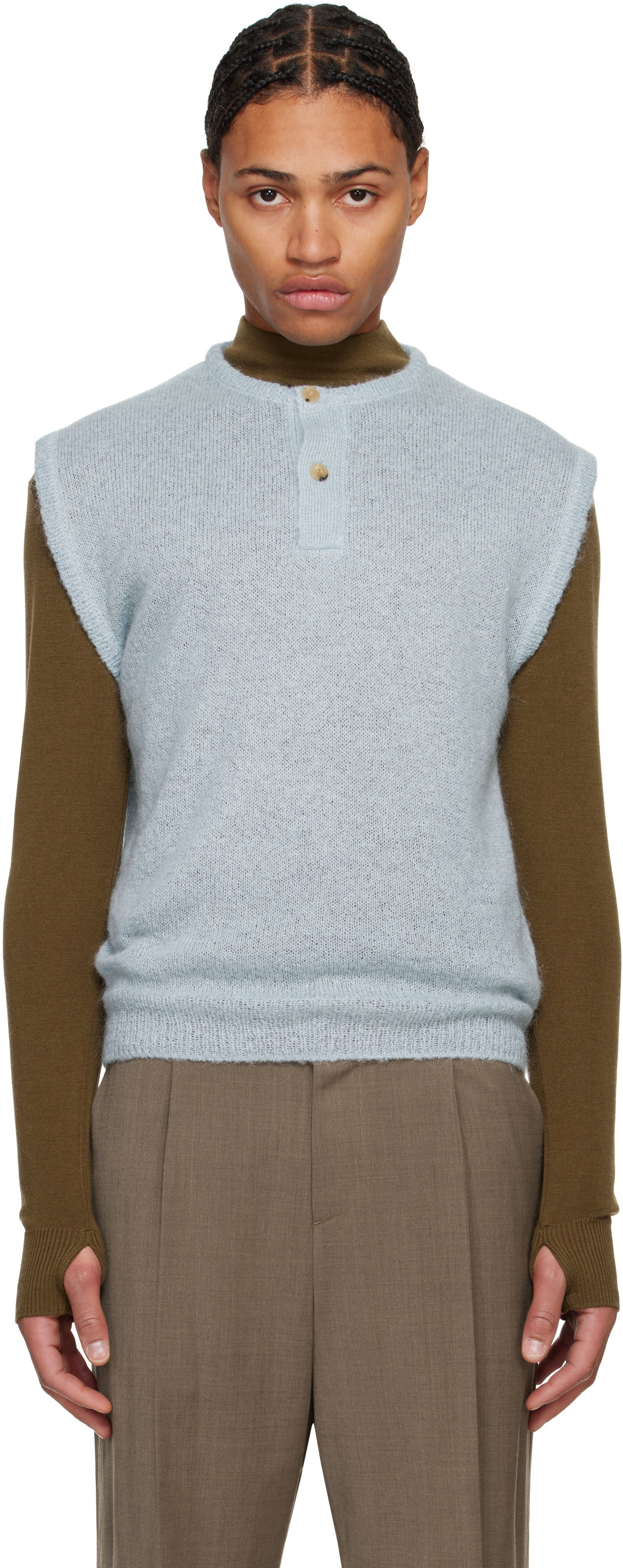 LE17SEPTEMBRE Blue Button Neck Knit Vest LE17SEPTEMBRE