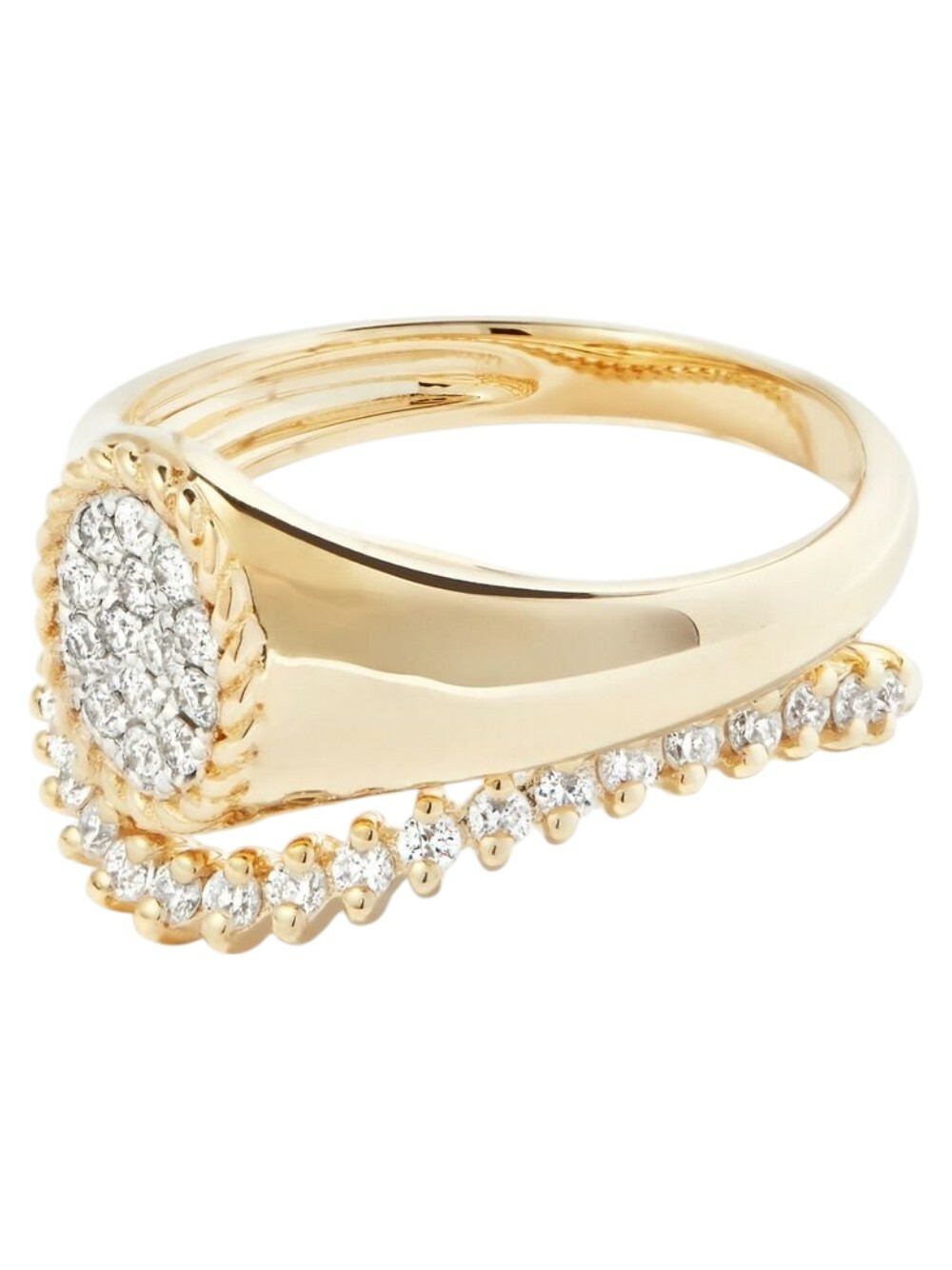 Yvonne Léon 9K Yellow Gold Coeur & Vague Diamond Signet Ring Set Yvonne ...