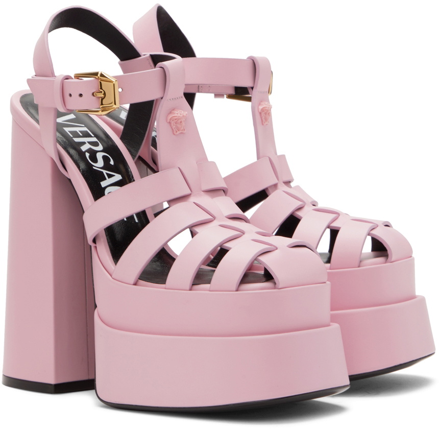 Versace Pink 'La Medusa' Platform Mary Jane Heels Versace