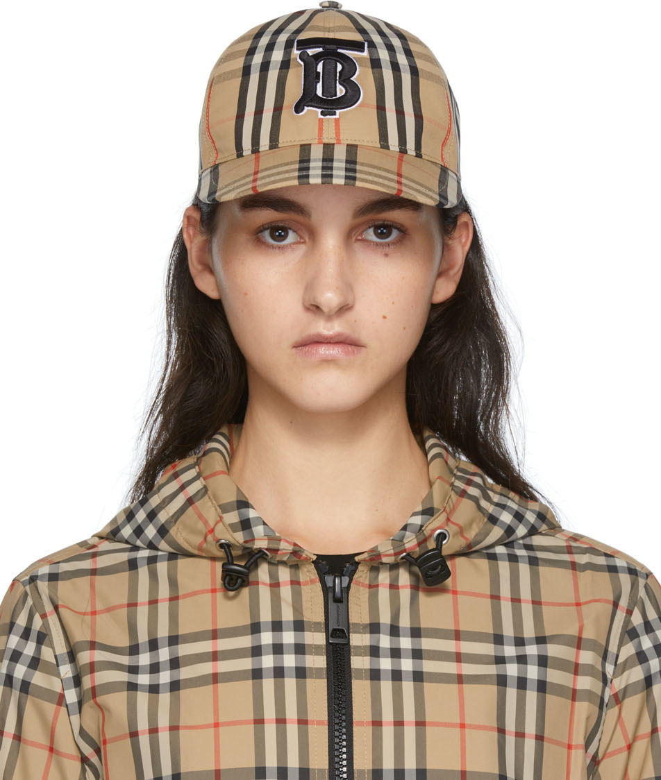 Burberry Beige Cotton Monogram Motif Vintage Check Baseball Cap Burberry