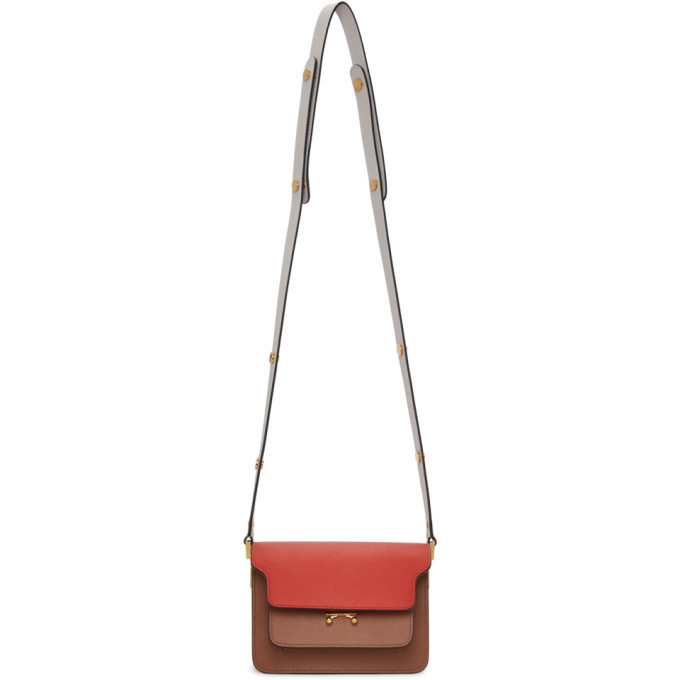 Marni Red and Brown Saffiano Mini Trunk Bag Marni