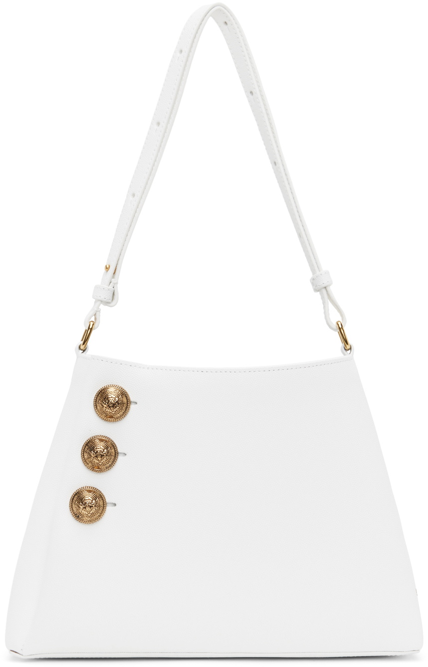 Balmain White Emblème Grained Calfskin Shoulder Bag Balmain