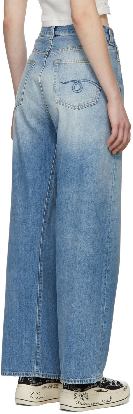 R13 Blue Wide-Leg Cross Over Jeans R13