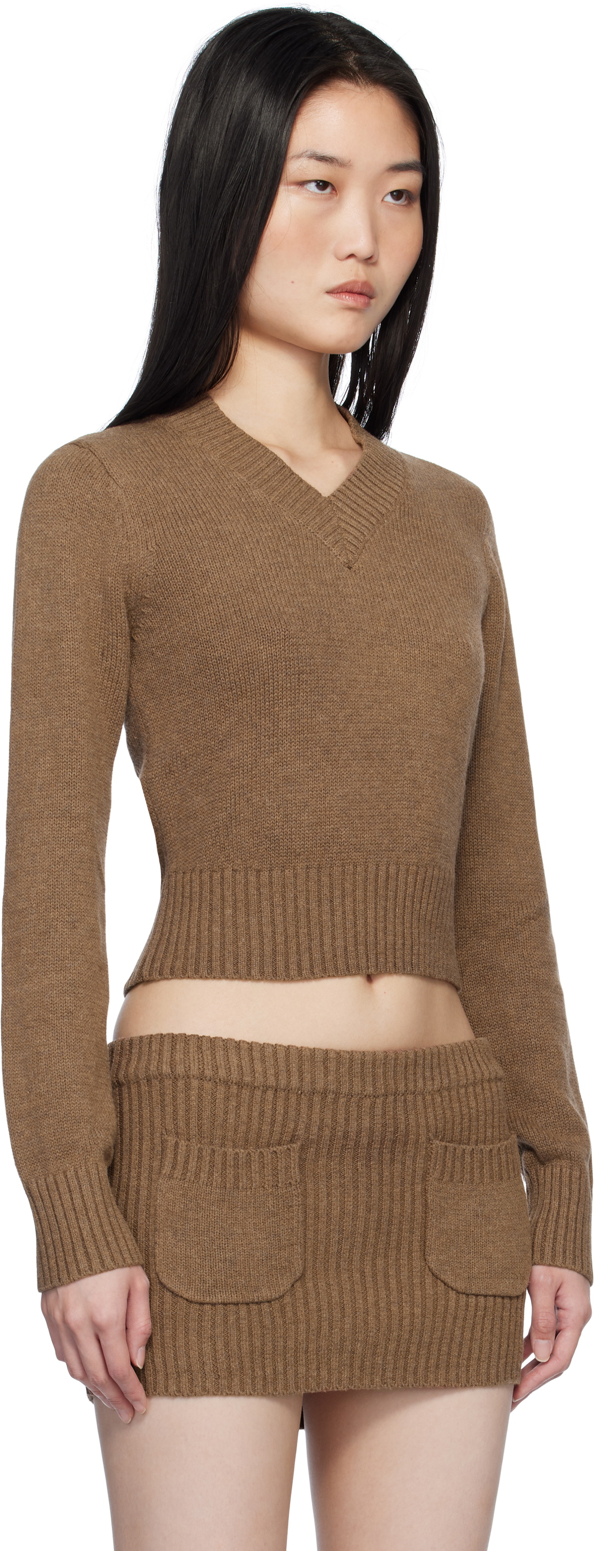 Frankies Bikinis Brown Rowe V Neck Knit Sweater Frankies Bikinis