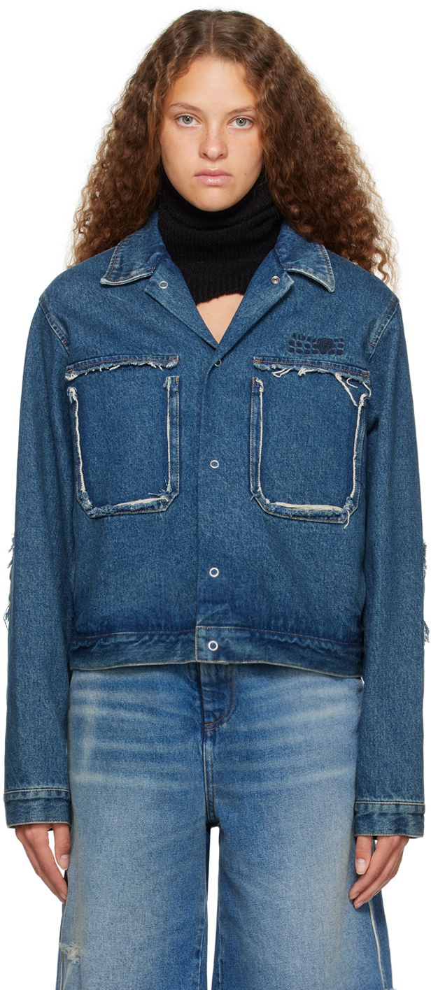 MM6 Maison Margiela Blue Distressed Denim Jacket MM6 Maison Margiela
