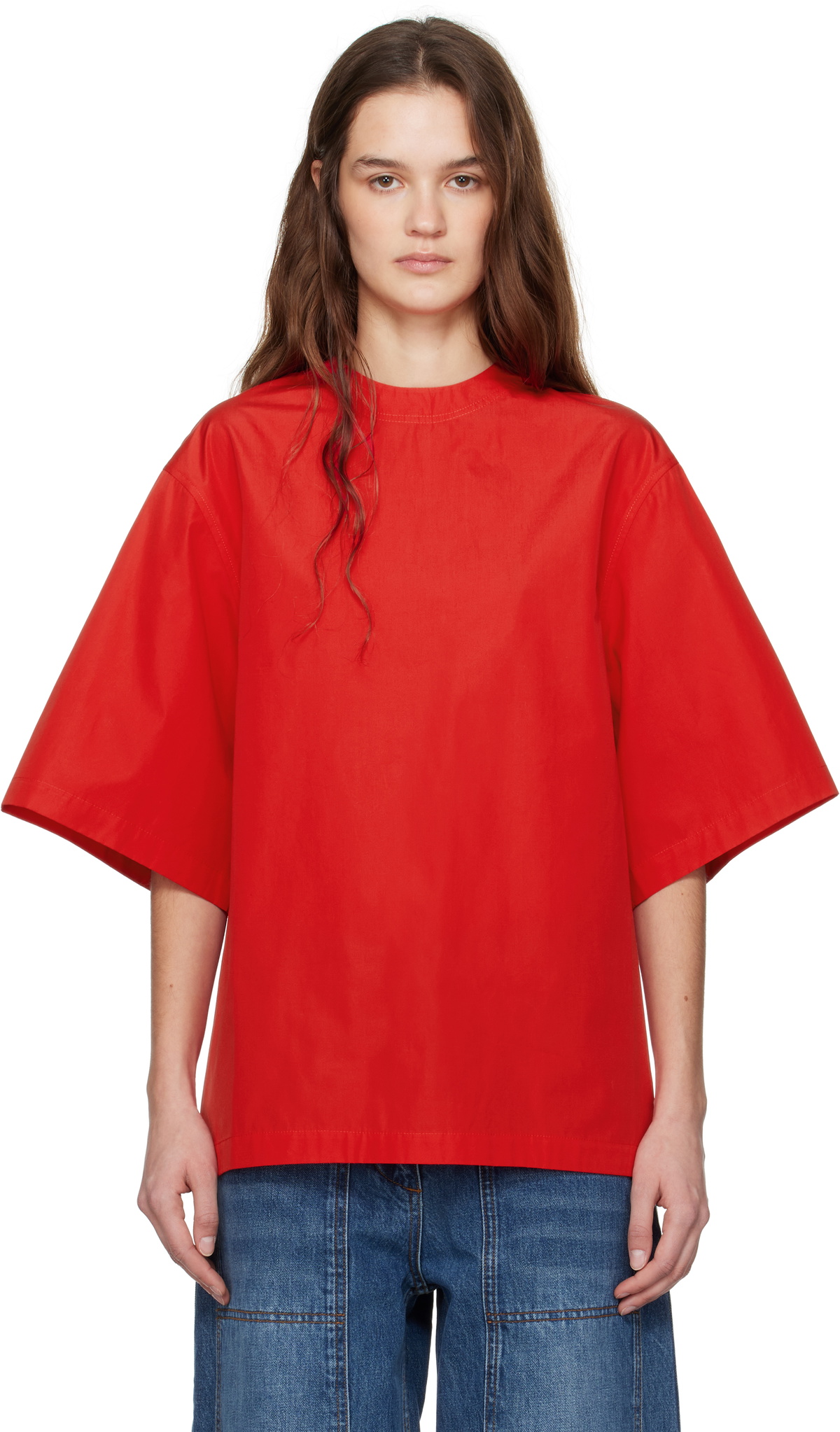 CO Red Oversized Poplin T-shirt CO