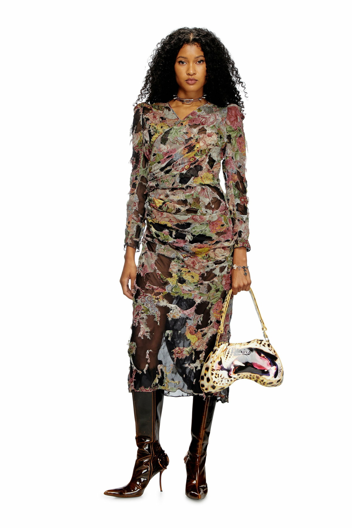 Diesel Burnout midi dress in floral viscose - Dresses Womens in Black ...
