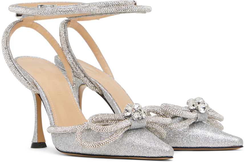 MACH & MACH Silver Glitter Double Bow Heels MACH & MACH
