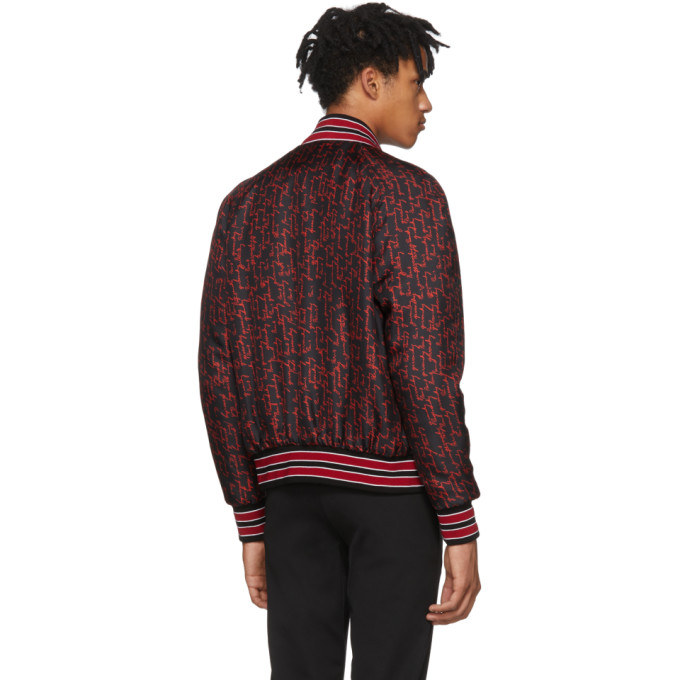Givenchy Black and Red All Over Logo Signature Bomber Jacket Givenchy