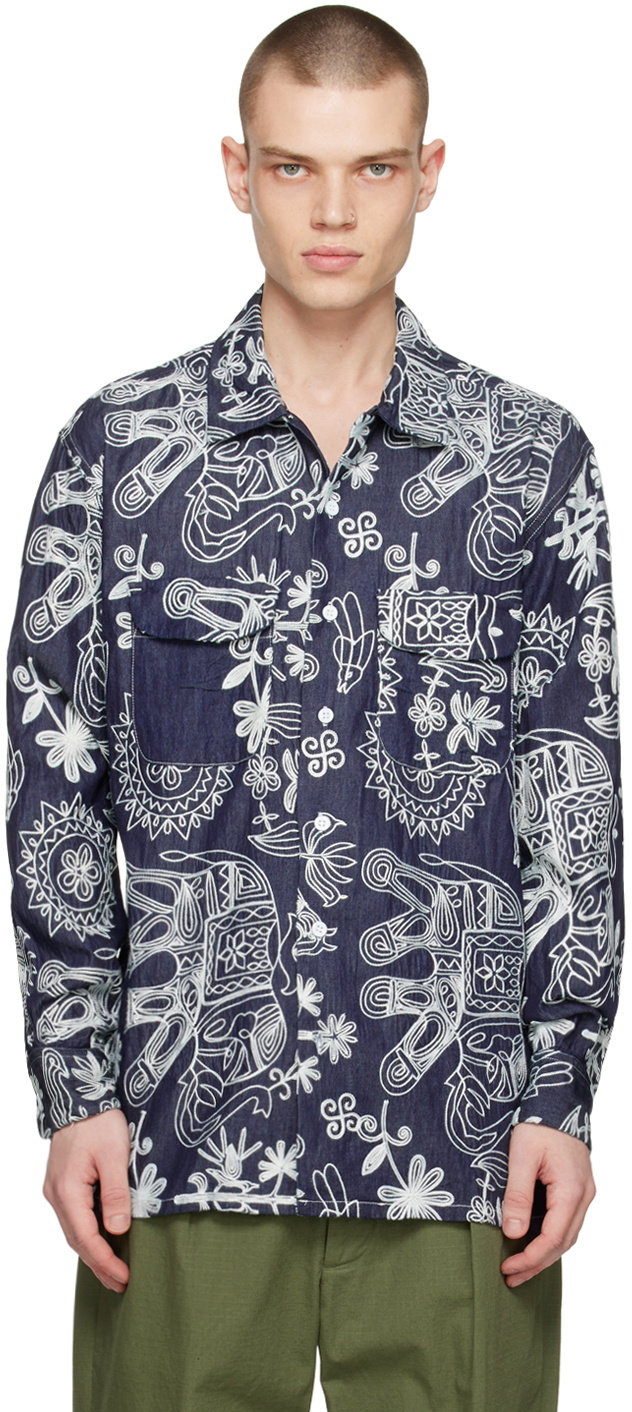Engineered Garments Indigo Embroidered Denim Shirt Engineered Garments