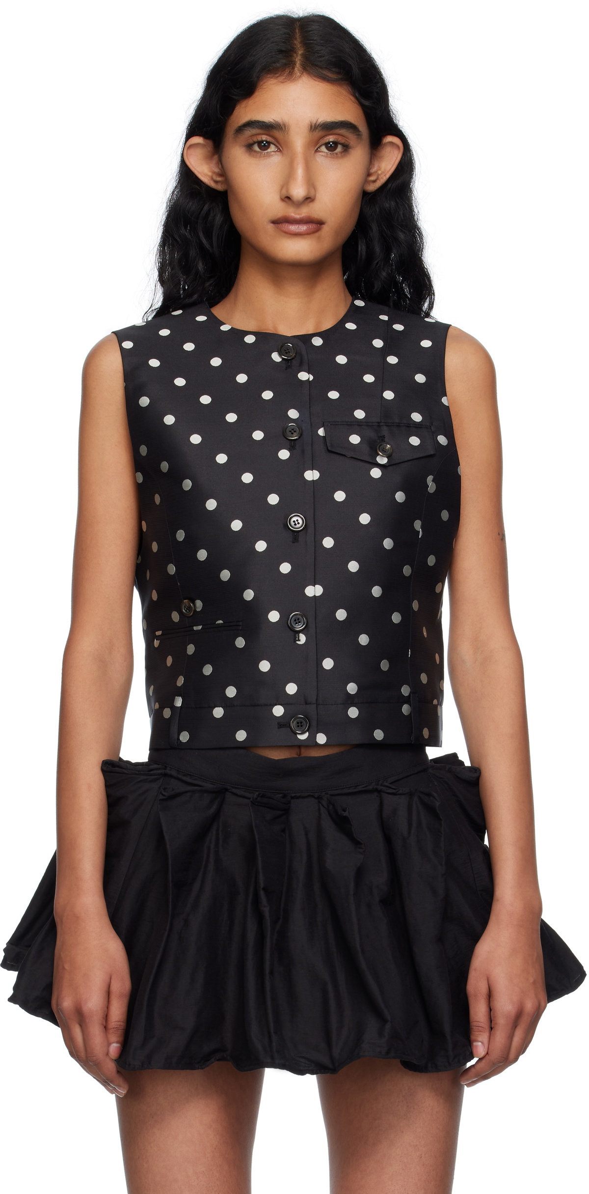 Pushbutton Black Polka Dot Trouser Detail Vest Pushbutton