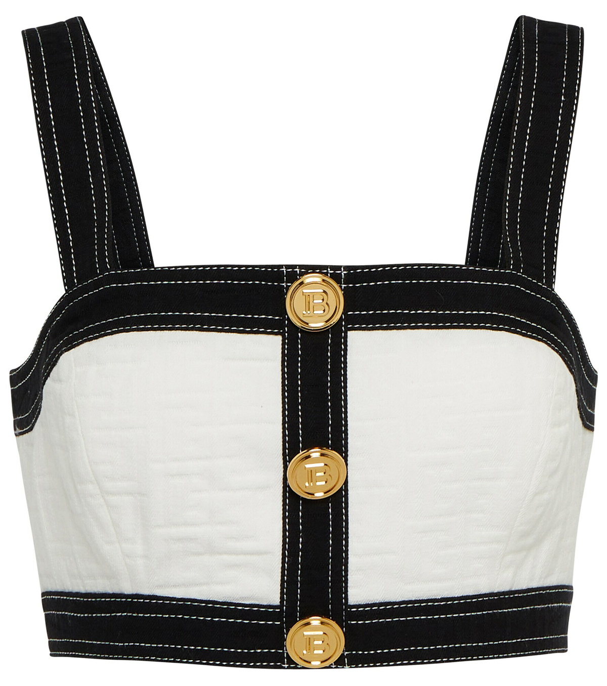 Balmain - Embossed denim crop top Balmain