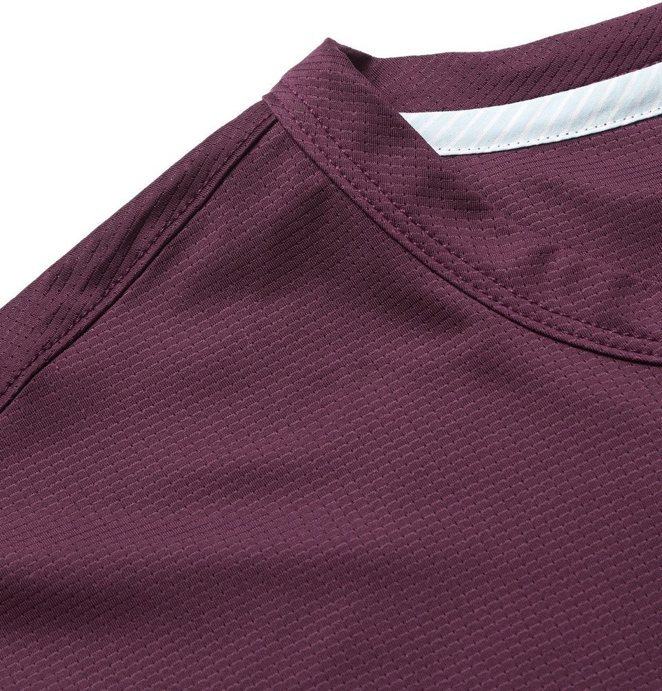 Tracksmith - Twilight Striped Stretch-Mesh T-Shirt - Burgundy Tracksmith