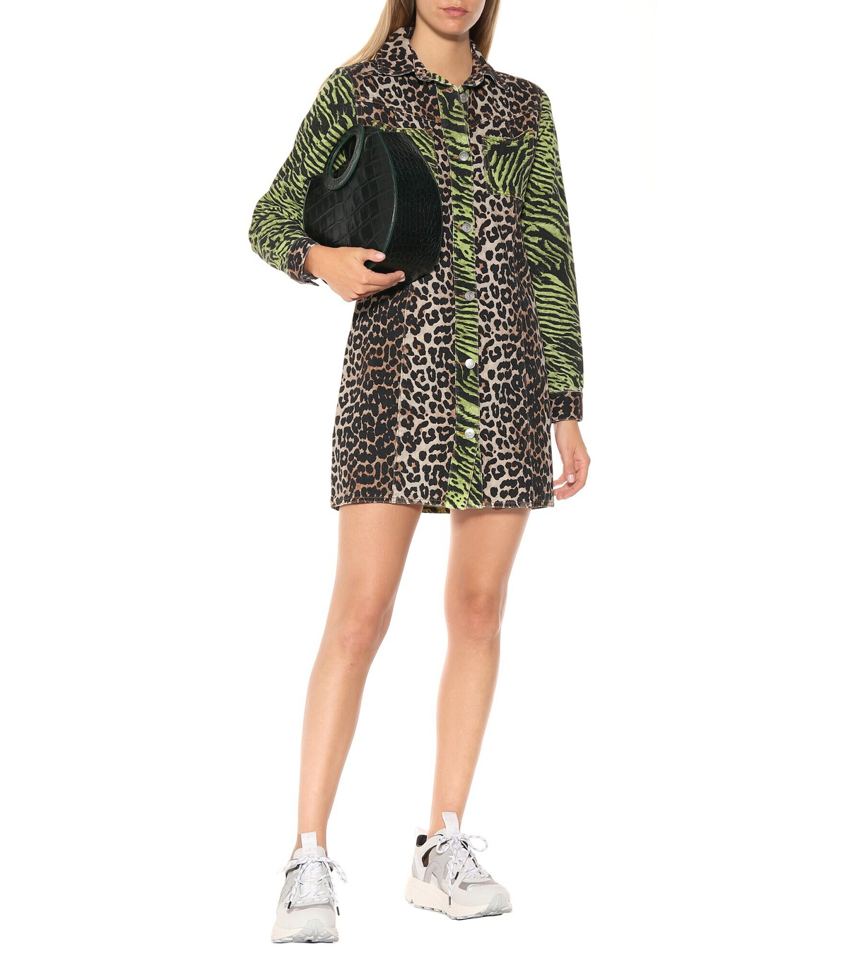 Ganni - Leopard-print denim shirt dress GANNI