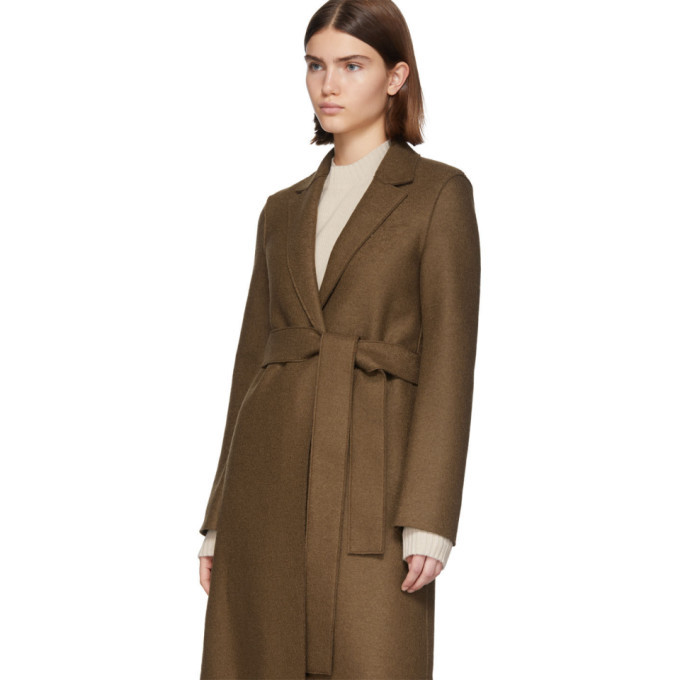 Harris Wharf London Brown Pressed Wool Belted Coat Harris Wharf London