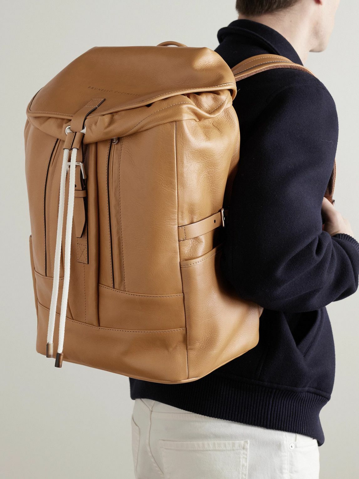 Brunello Cucinelli - Logo-Debossed Full-Grain Leather Backpack Brunello ...