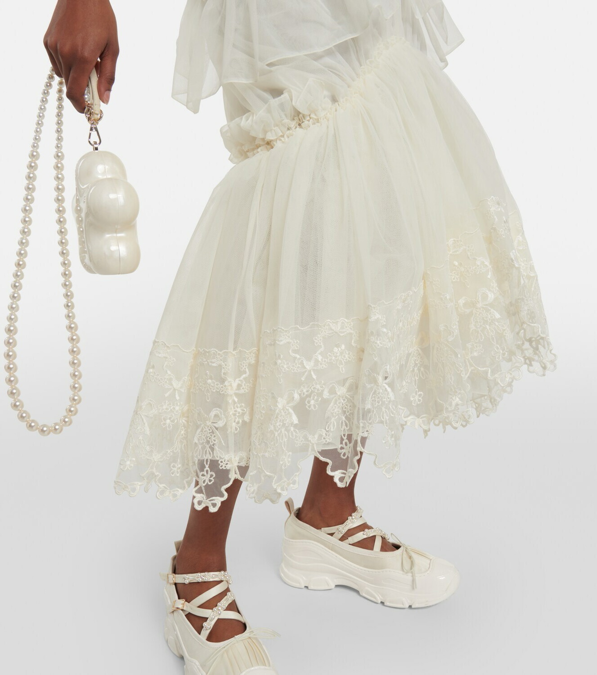 Simone Rocha - Embroidered ruffled tulle skirt Simone Rocha