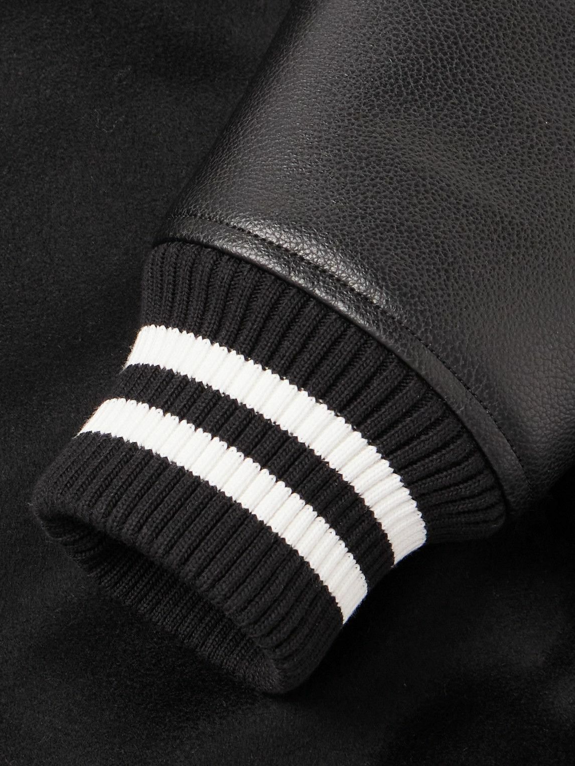 Balmain - Logo-Appliquéd Virgin Wool and Leather Varsity Jacket - Black ...