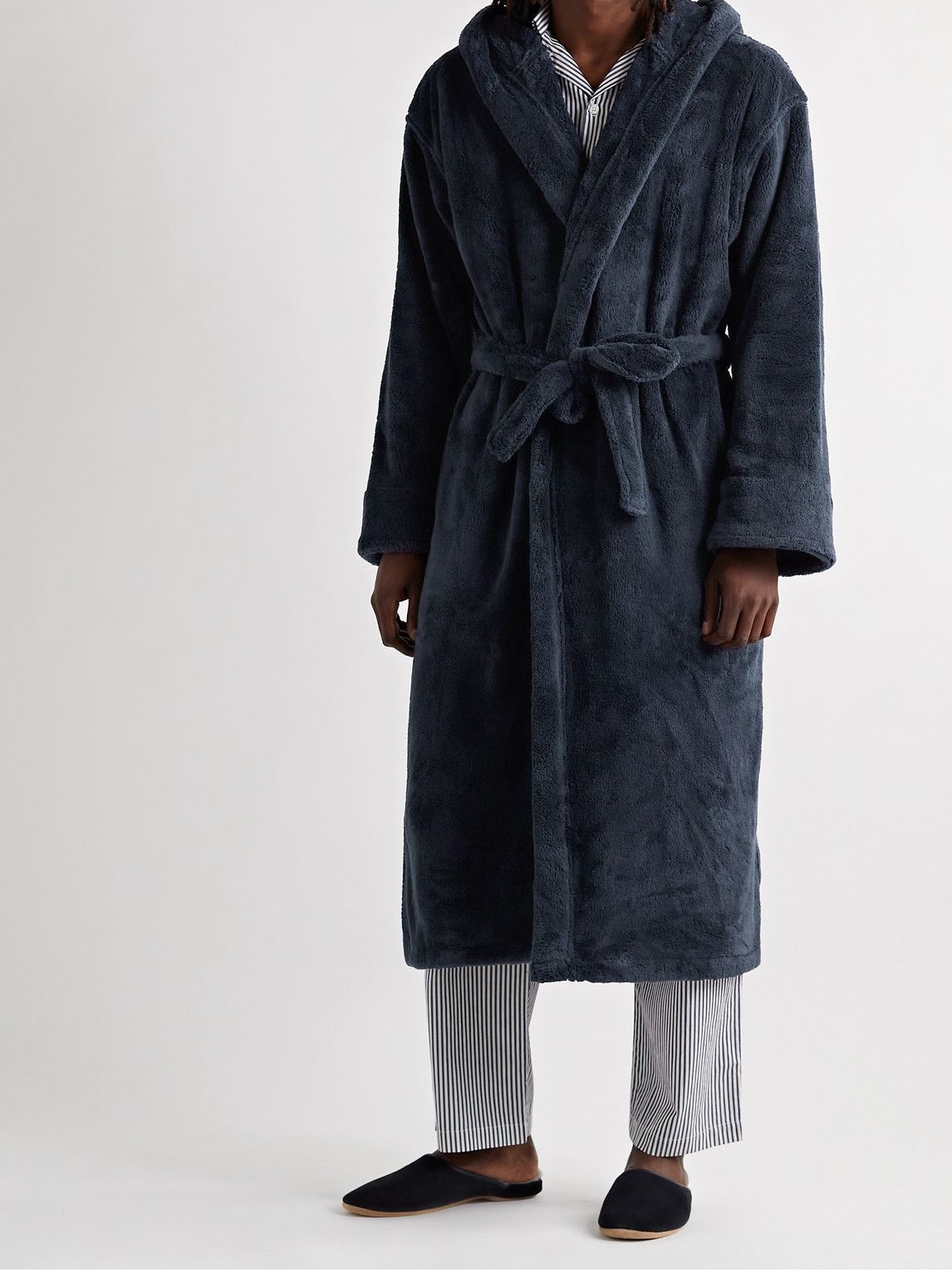 Soho Home - Logo-Embroidered Fleece Hooded Robe - Blue Soho Home