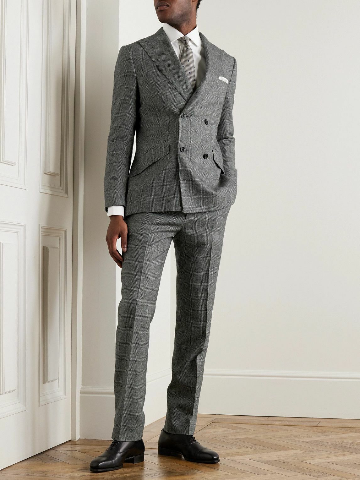 Kingsman - Slim-Fit Straight-Leg Prince of Wales Wool Trousers - Black ...