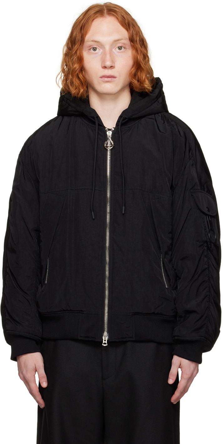 Solid Homme Black Hooded Bomber Jacket Solid Homme