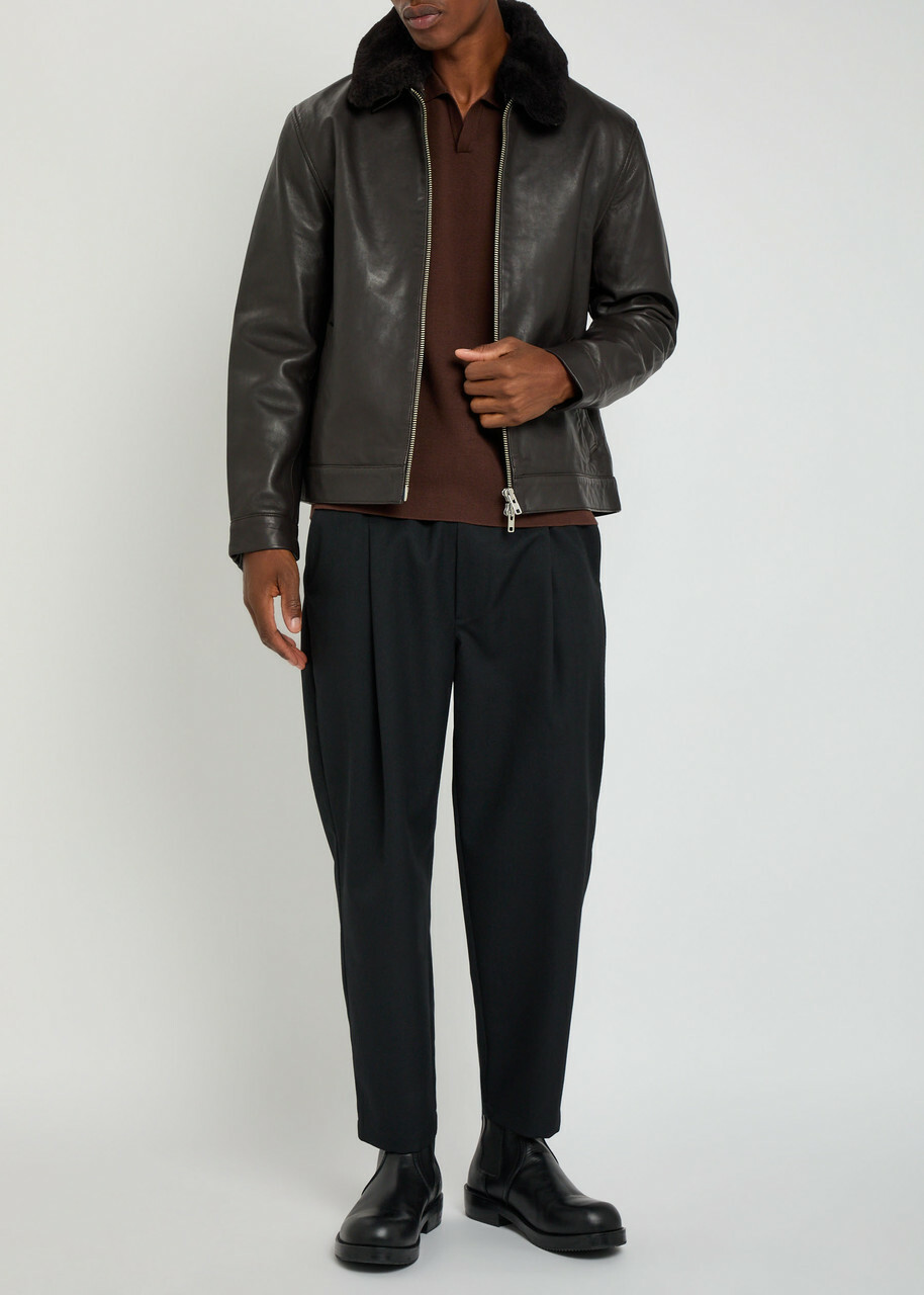 Wax London Kendal Shearling-trimmed Leather Jacket Brown Wax London