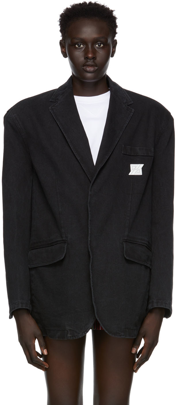 We11done Black Oversized Washed Denim Blazer We11done